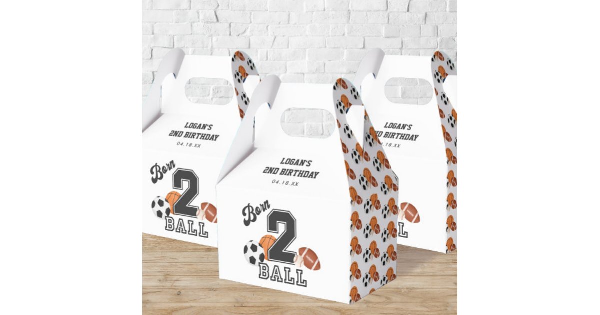 Born 2 Ball Sport Theme Boy Second Birthday Party Favor Boxes | Zazzle