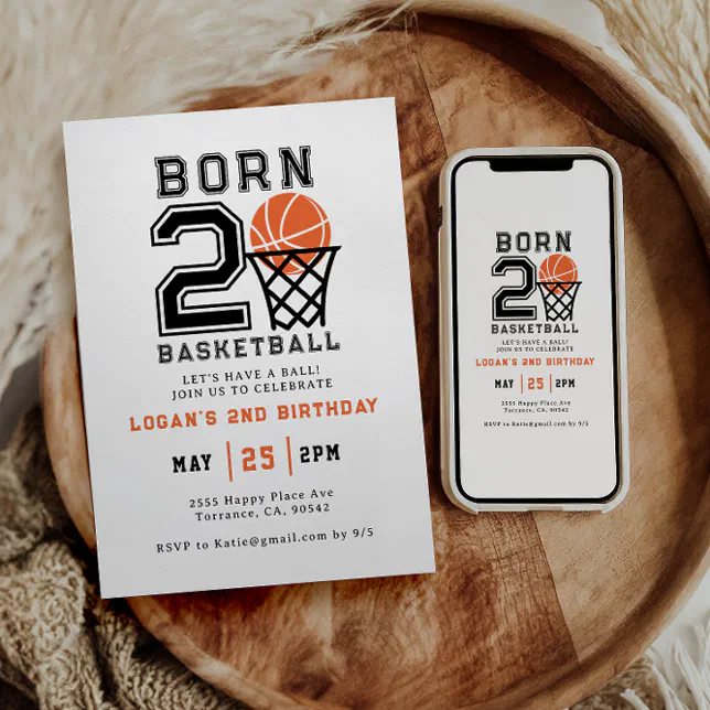 Born 2 Basketball | Sports Boy's 2nd Birthday Invitation | Zazzle