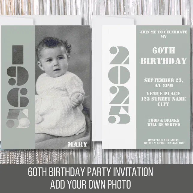 Born in 1965 photo 60th birthday party Invitation | Zazzle