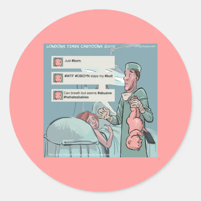 Born To Tweet Funny Cartoon Classic Round Sticker | Zazzle