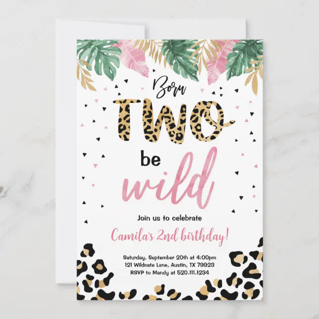 Born Two Be Wild Birthday Leopard Invitation | Zazzle