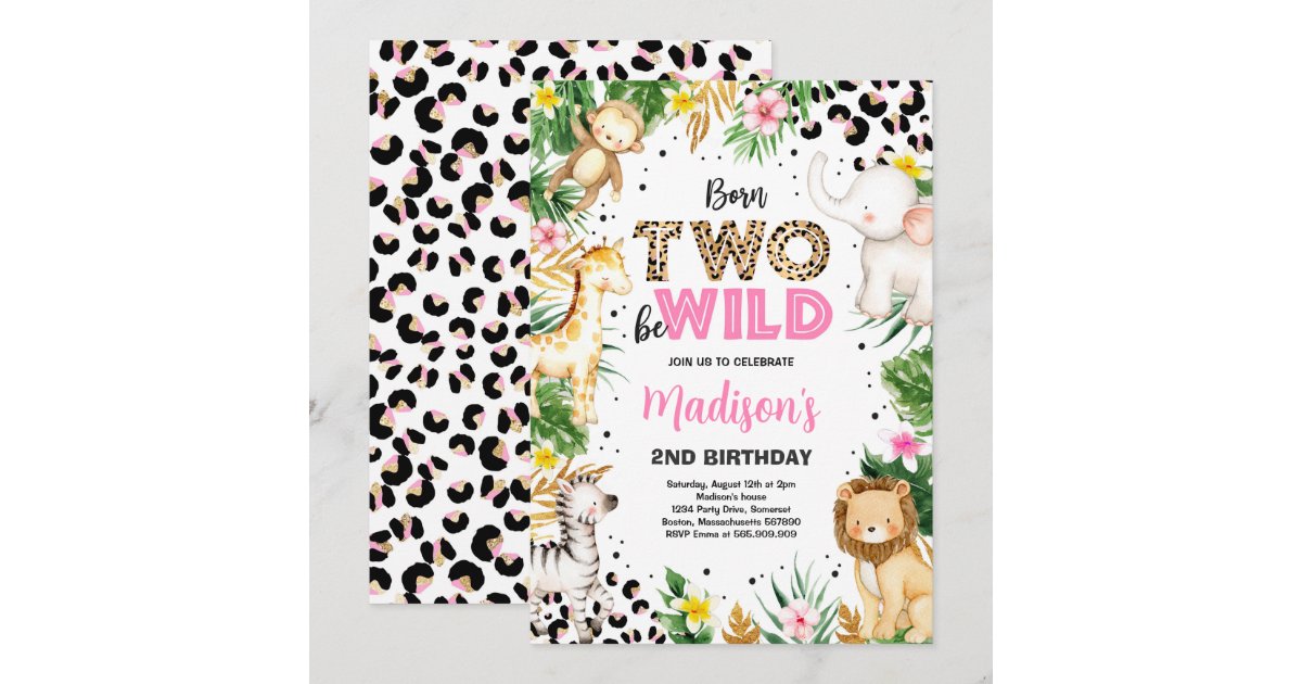 Born Two Be Wild Leopard Print Safari 2nd Birthday Invitation | Zazzle