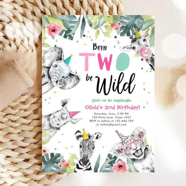 Born Two Be Wild Safari Party Animals Birthday Invitation | Zazzle