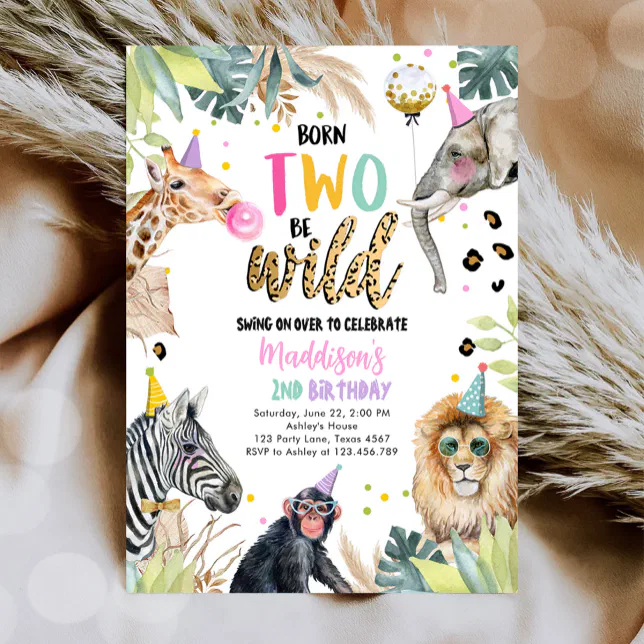 Born Two Be Wild Safari Party Animals Birthday Invitation | Zazzle