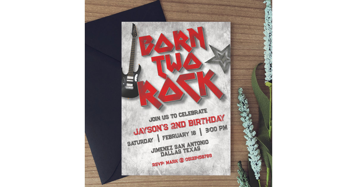 Born Two Rock - 2nd Birthday Invitation | Zazzle