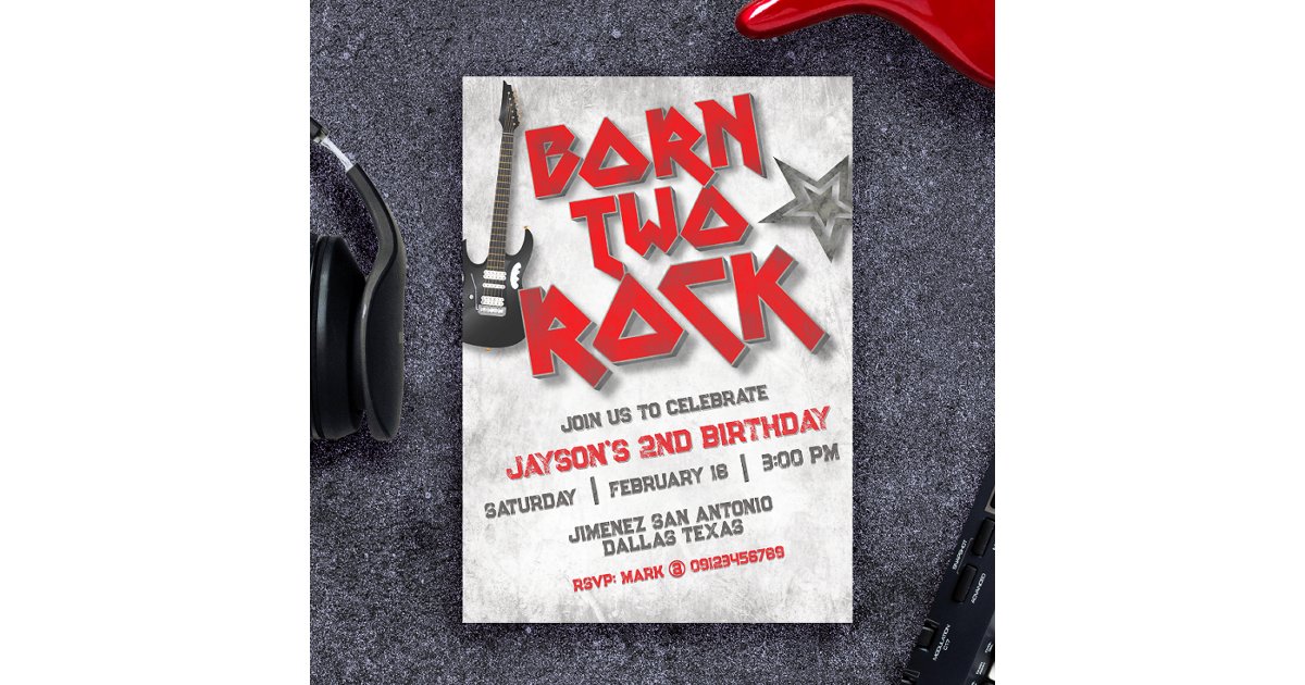 Born Two Rock - 2nd Birthday Invitation | Zazzle