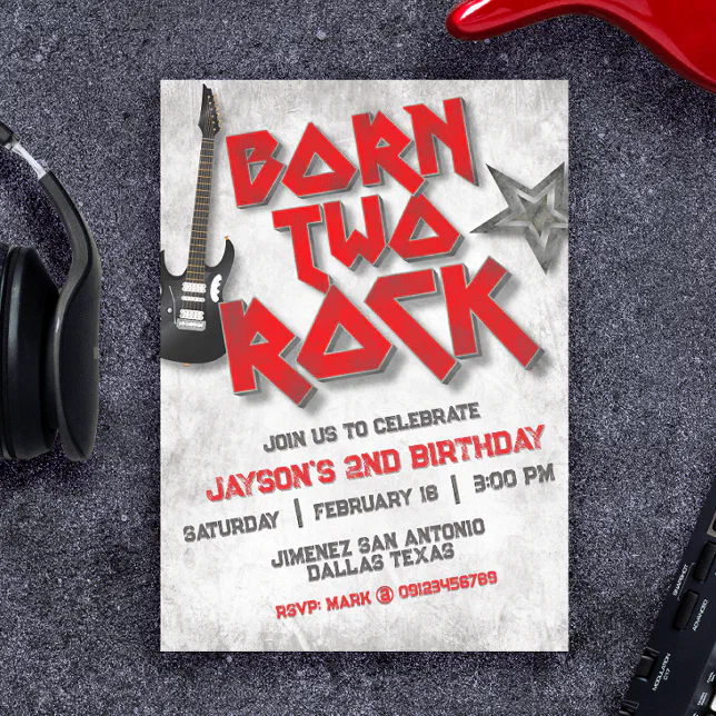 Born Two Rock - 2nd Birthday Invitation | Zazzle