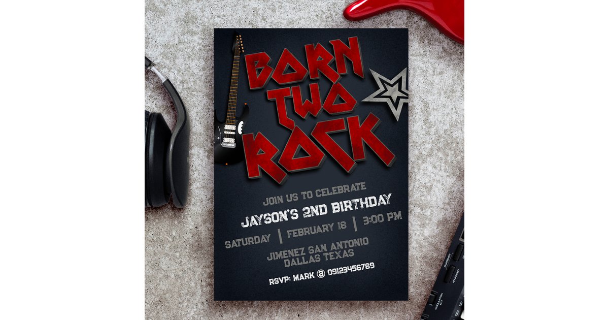 Born Two Rock - 2nd Birthday Invitation | Zazzle