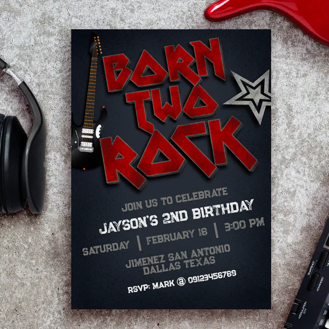 Born Two Rock - 2nd Birthday Invitation | Zazzle