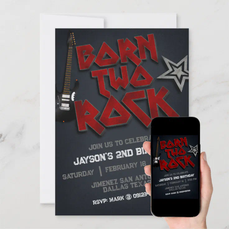 Born Two Rock - 2nd Birthday Invitation | Zazzle