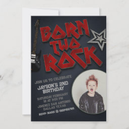 Born Two Rock - 2nd Birthday Invitation w/ Picture | Zazzle