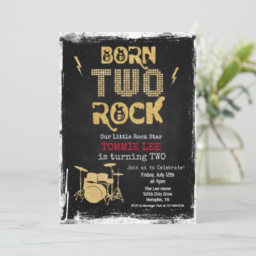 Born TWO Rock Rock Star 2nd Birthday Invitation | Zazzle