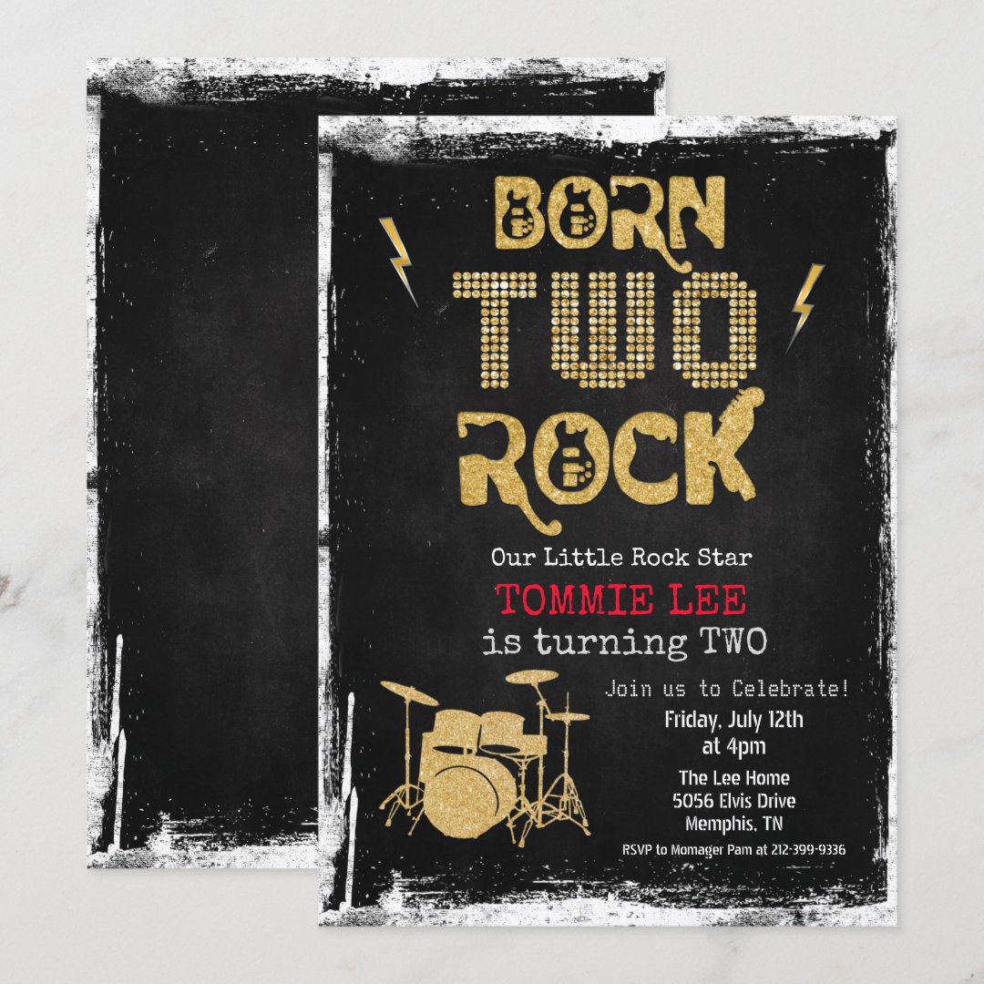 Born TWO Rock Rock Star 2nd Birthday Invitation | Zazzle
