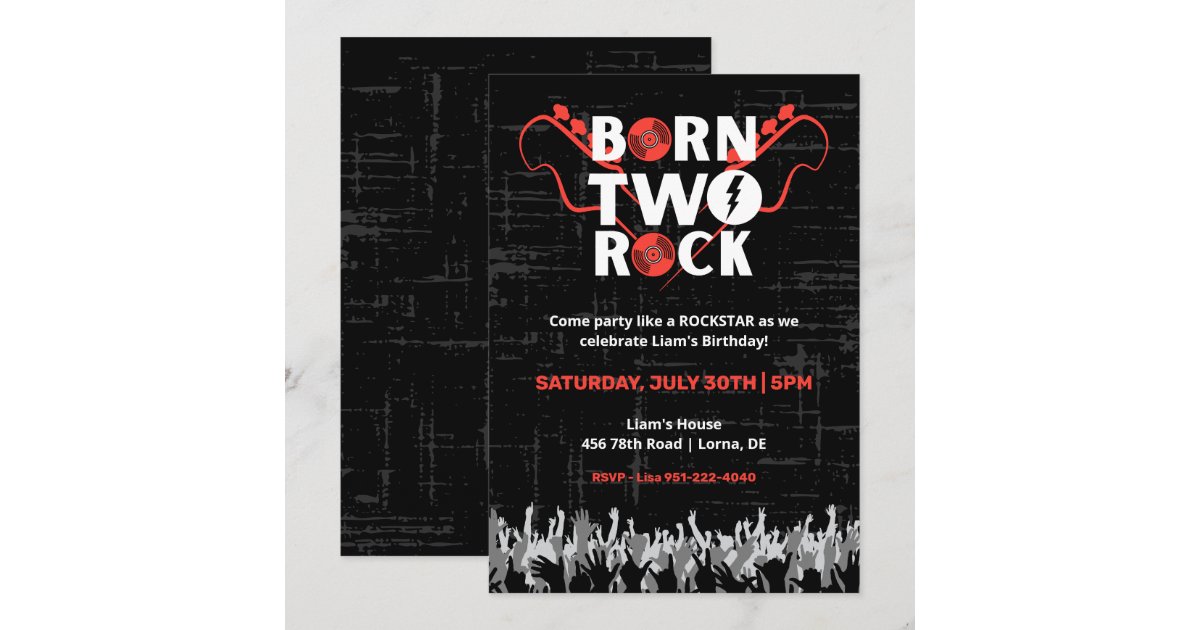 Born Two Rock Second Birthday Invitation | Zazzle