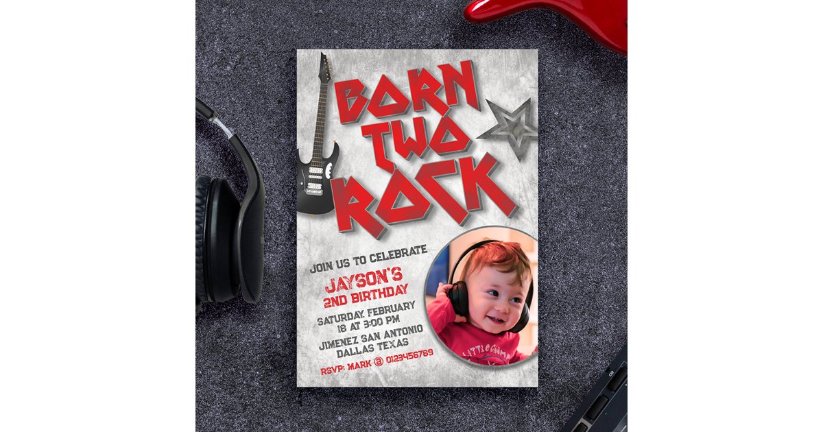 Born Two Rock with Picture Invitation | Zazzle
