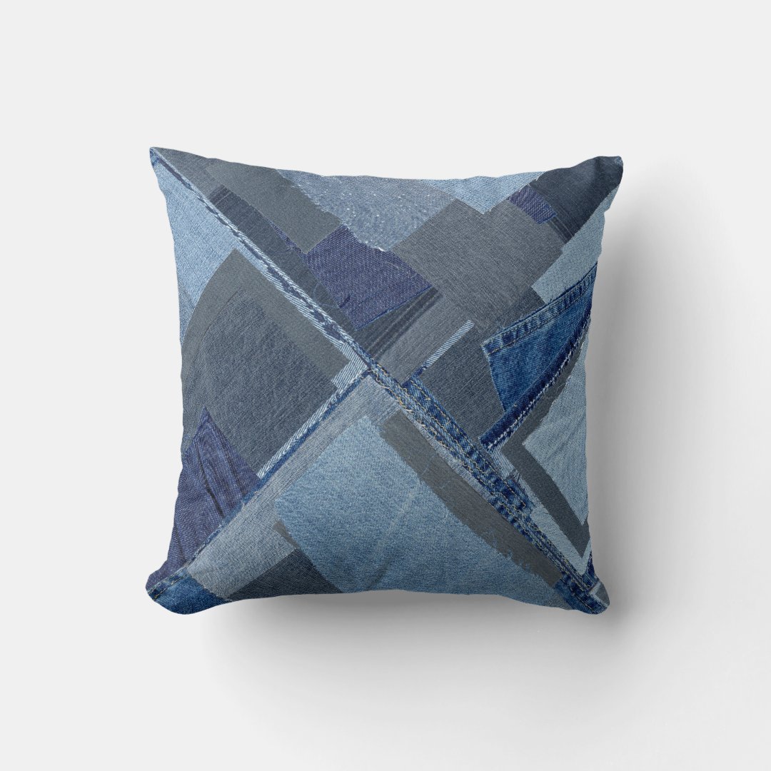 Boro Boro Blue Jean Patchwork Denim Shibori Throw Pillow | Zazzle