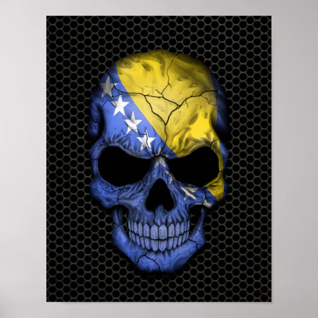 Bosnia - Herzegovina Flag Skull on Steel Mesh Grap Poster | Zazzle