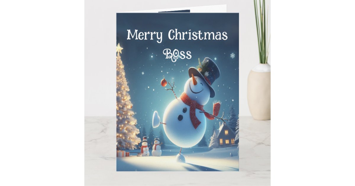 Boss Happy Snowman Hot Chocolate Christmas Card | Zazzle