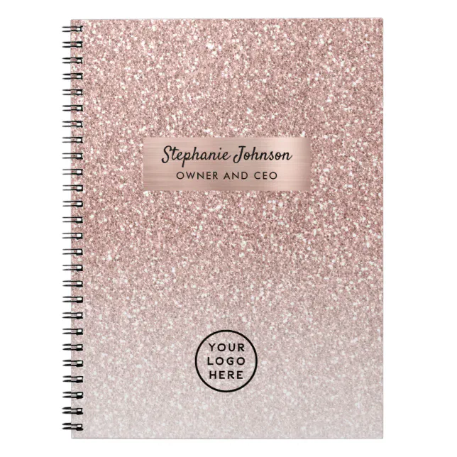 Boss Lady CEO Logo Trendy Rose Gold Glitter Ombre Notebook | Zazzle