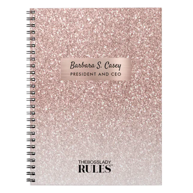 Boss Lady CEO Rose Gold Glitter Name and Title Notebook | Zazzle
