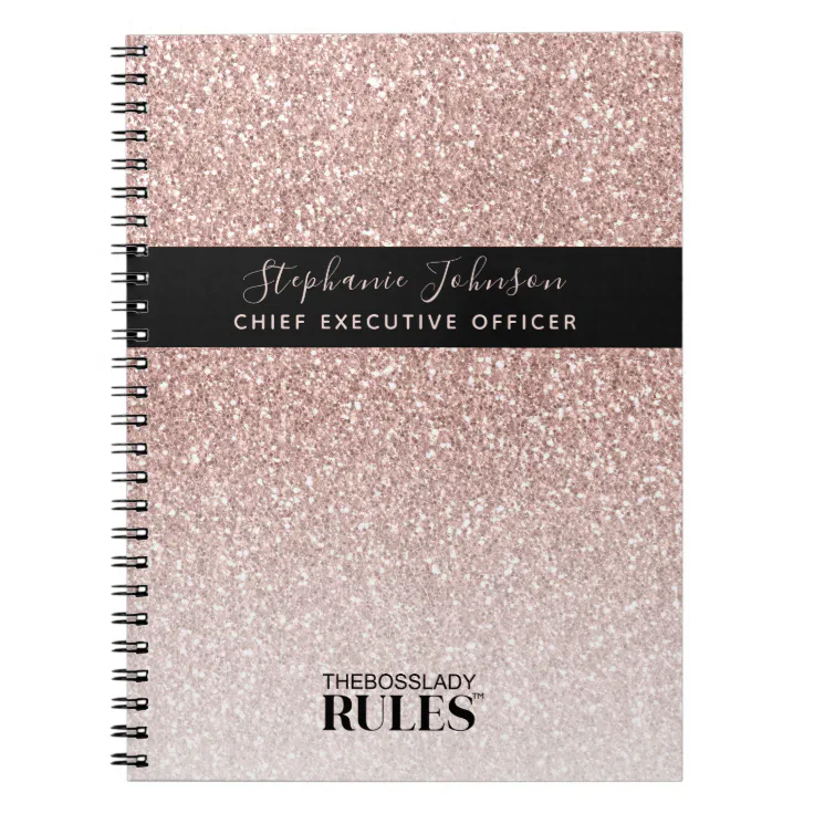 Boss Lady CEO Rose Gold Glitter Name and Title Notebook | Zazzle