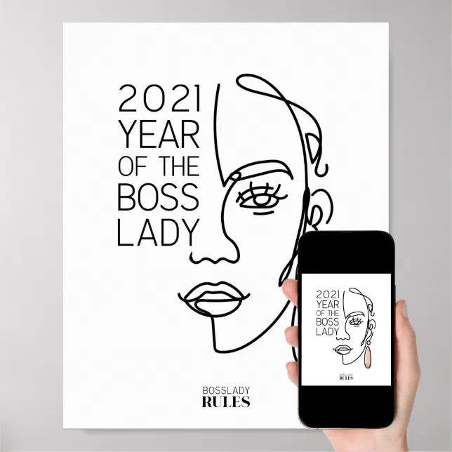 Boss Lady Line Art Face Typography Motivational Poster | Zazzle