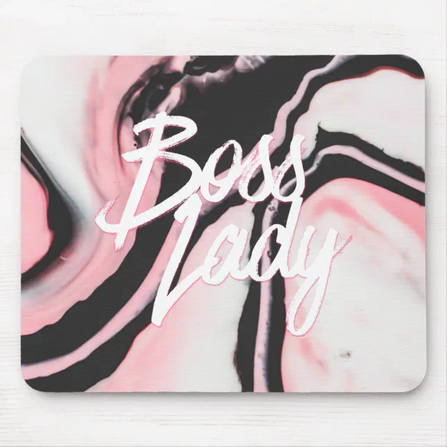 Boss Lady Pink Black Painted Marble Mouse Pad | Zazzle