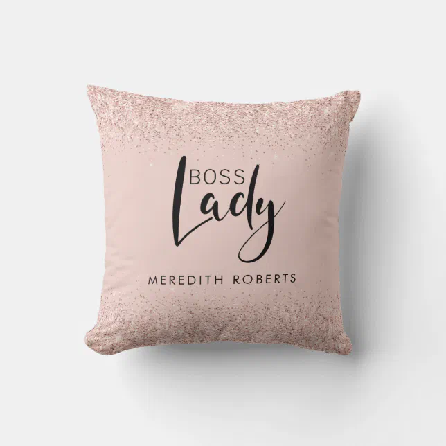 Boss Lady Rose Gold Blush Glitter Personalized Throw Pillow | Zazzle
