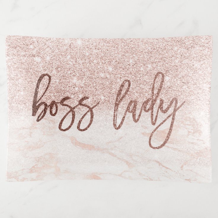 Boss Lady Rose Gold Marble Blush Pink Glitter Trinket Tray | Zazzle