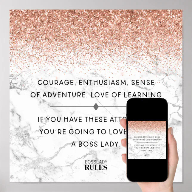 Boss Lady Rose Gold Marble Motivational Quote Poster | Zazzle