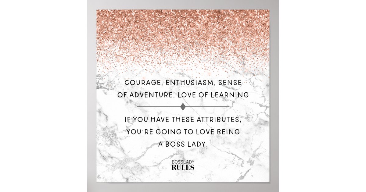 Boss Lady Rose Gold Marble Motivational Quote Poster | Zazzle