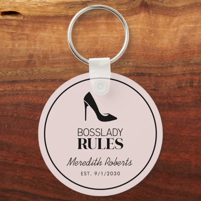 Boss Lady Stiletto Logo Blush Personalized Keychain | Zazzle