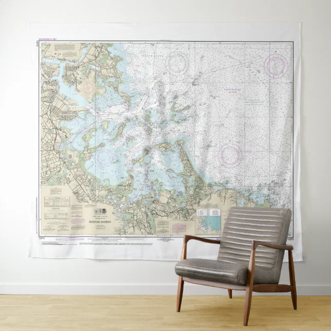 Boston Harbor Nautical Chart 13270 Tapestry | Zazzle