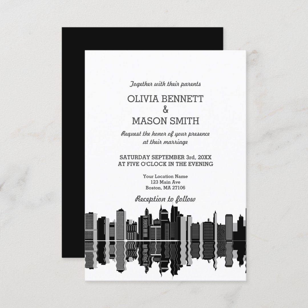 Boston Ma Skyline Cityscape Wedding Invitation | Zazzle