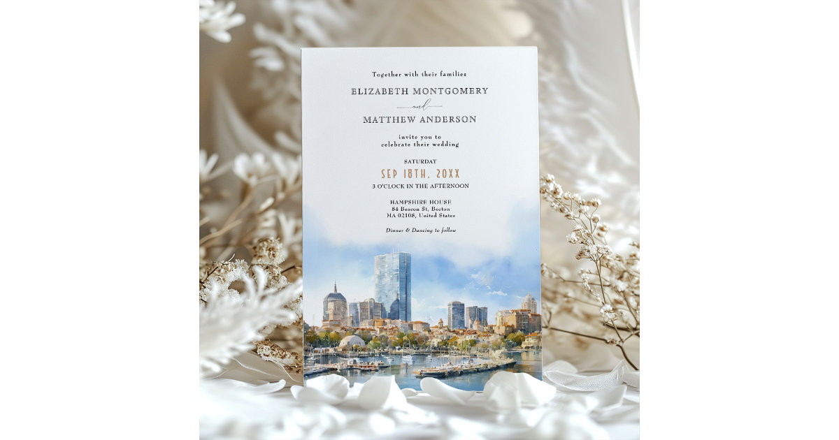 Boston MA USA City Skyline Wedding Invitation | Zazzle