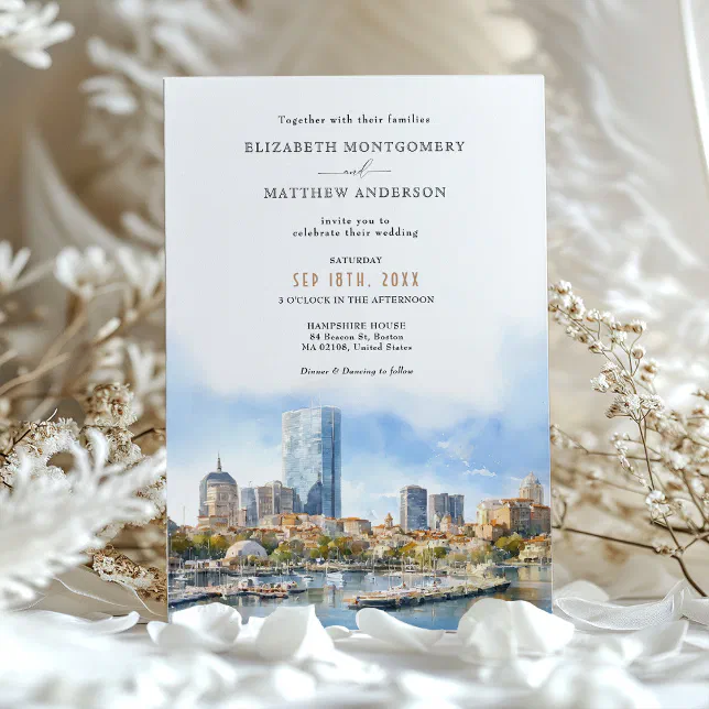 Boston MA USA City Skyline Wedding Invitation | Zazzle