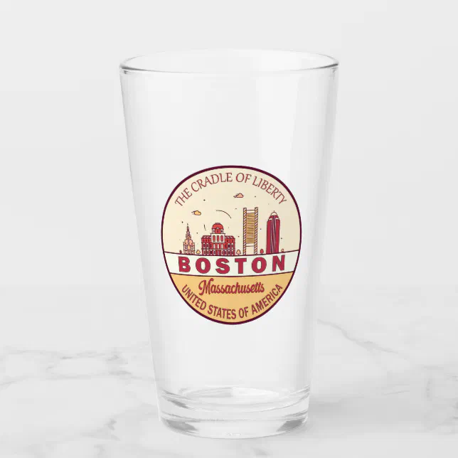 Boston Massachusetts City Skyline Emblem Glass | Zazzle