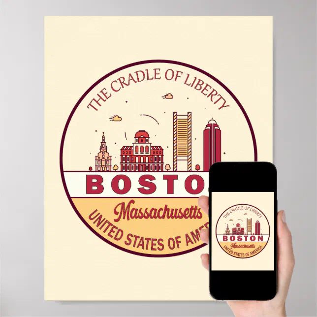 Boston Massachusetts City Skyline Emblem Poster | Zazzle