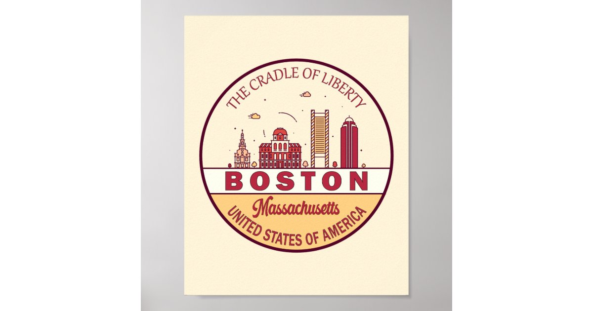 Boston Massachusetts City Skyline Emblem Poster | Zazzle