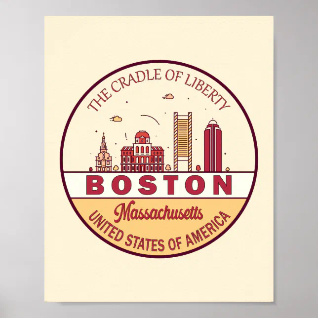 Boston Massachusetts City Skyline Emblem Poster | Zazzle