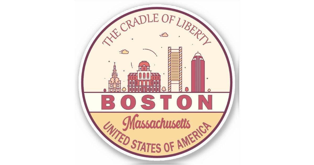 Boston Massachusetts City Skyline Emblem Sticker | Zazzle