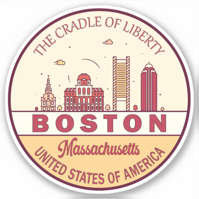 Boston Massachusetts City Skyline Emblem Sticker | Zazzle