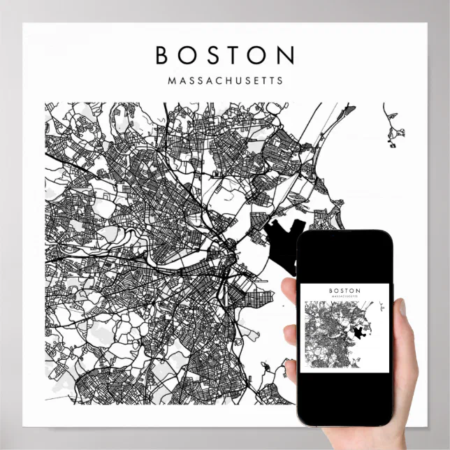 Boston Massachusetts Minimal Modern Street Map Poster | Zazzle