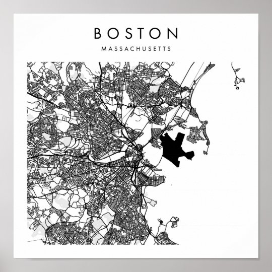 Boston Massachusetts Minimal Modern Street Map Poster | Zazzle.com