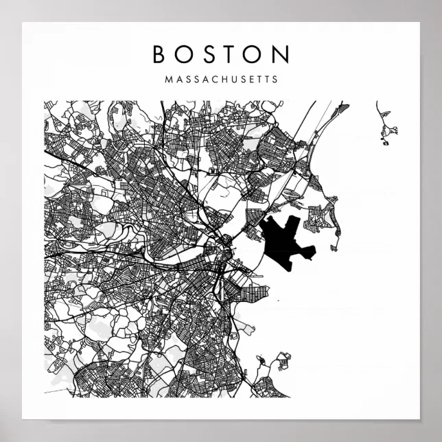 Boston Massachusetts Minimal Modern Street Map Poster | Zazzle
