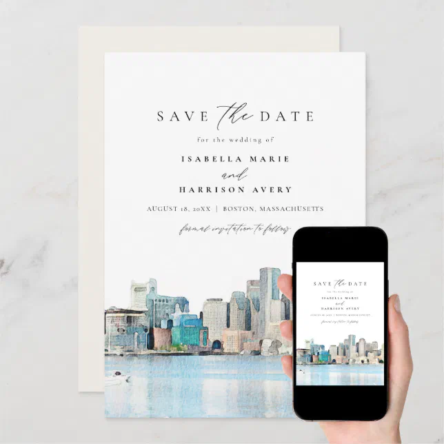 BOSTON MASSACHUSETTS Skyline Save the Date Invitat Invitation | Zazzle