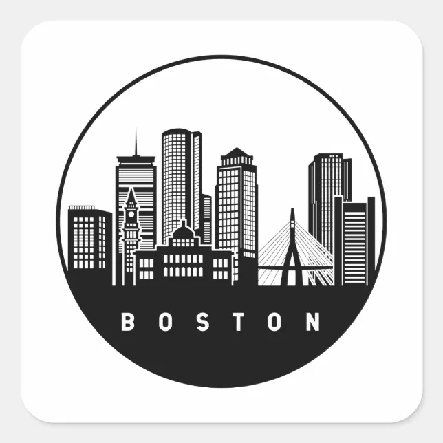 Boston Massachusetts Skyline Square Sticker | Zazzle