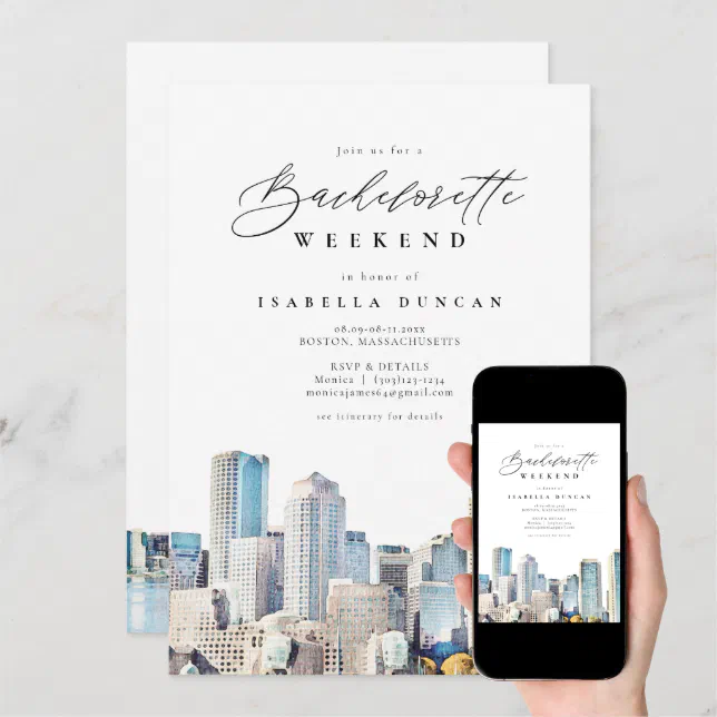 BOSTON Skyline Bachelorette Weekend Itinerary Invitation | Zazzle
