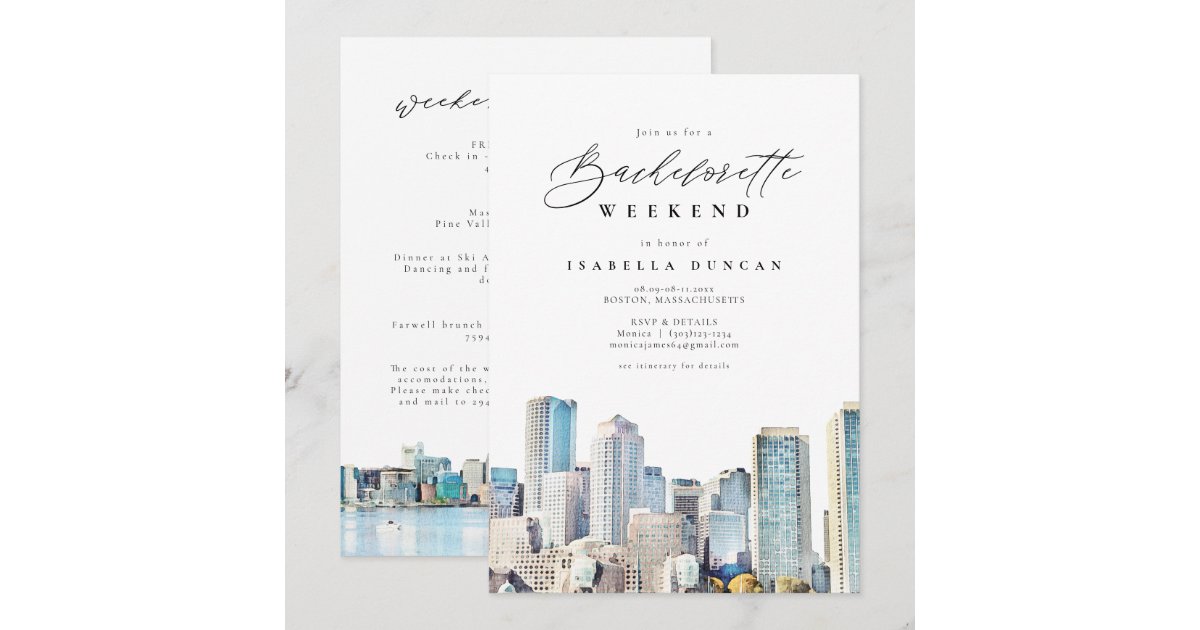 BOSTON Skyline Bachelorette Weekend Itinerary Invitation | Zazzle
