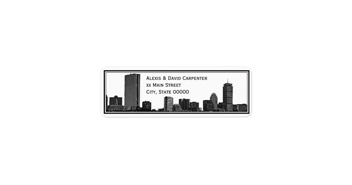 Boston Skyline Etched Framed H Return Address Label | Zazzle